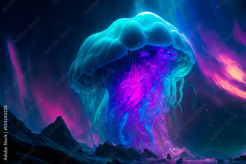 Jellyfish Dancing in the Space. Fantastic Wallpaper Background. Image ...