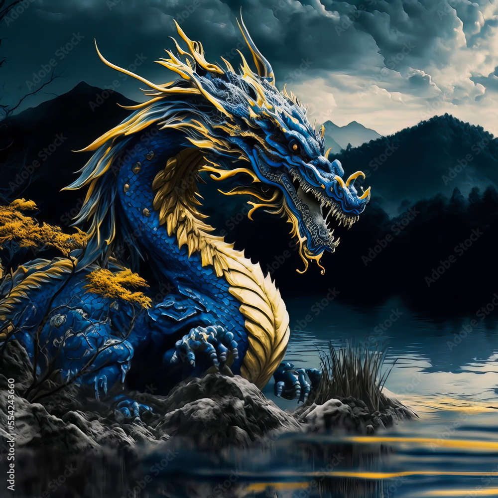 Water dragon head on a black background. Generative AI Illistration of ...