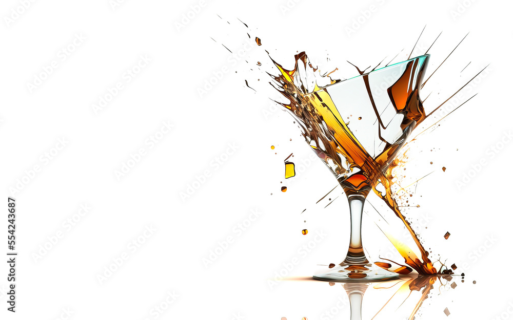 The breaking of cocktail glass with fragments. The explosion of a ...