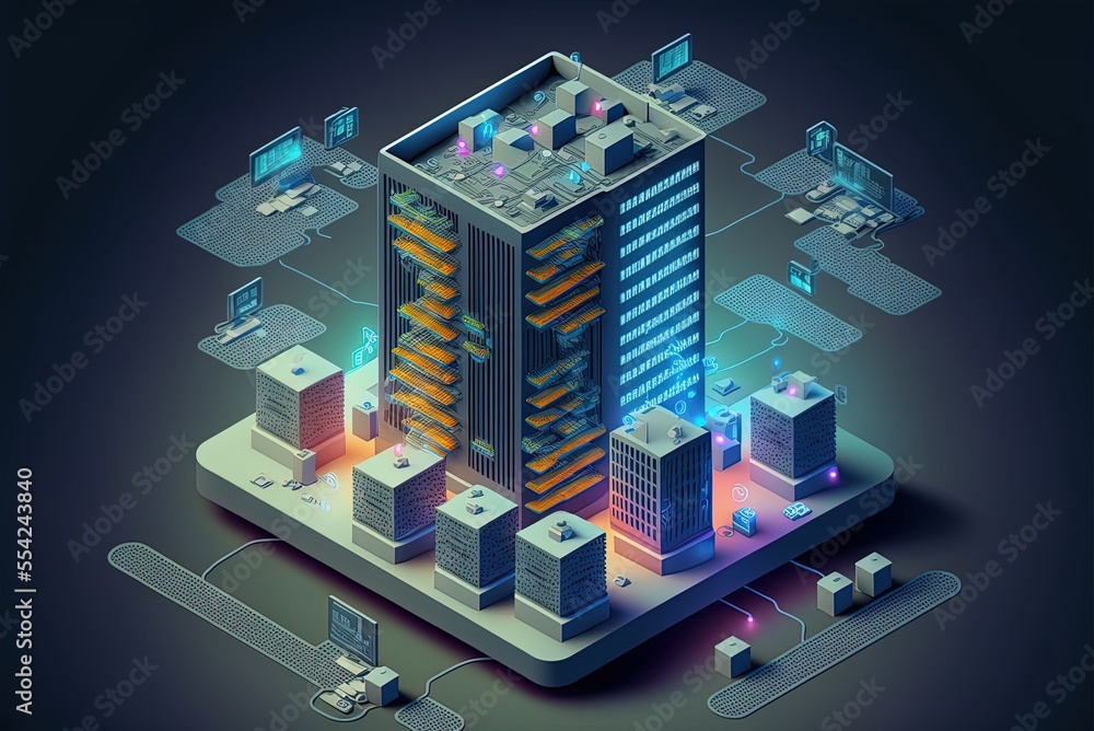 This is an isometric view of a smart city or a high tech structure ...