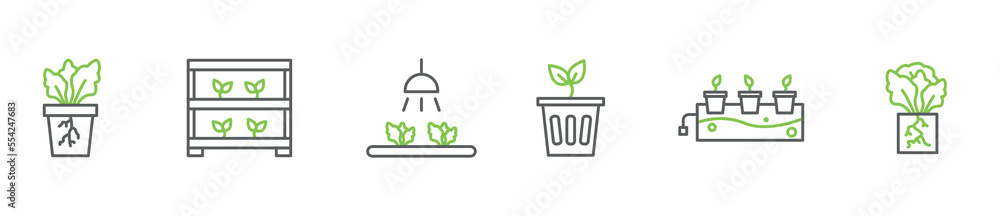 Hydroponics modern line icon set, soilless tank farming concept ...