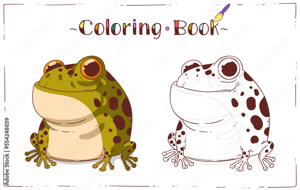 A Frog, Coloring Sheet. Cartoon outline picture of smiling toad with ...
