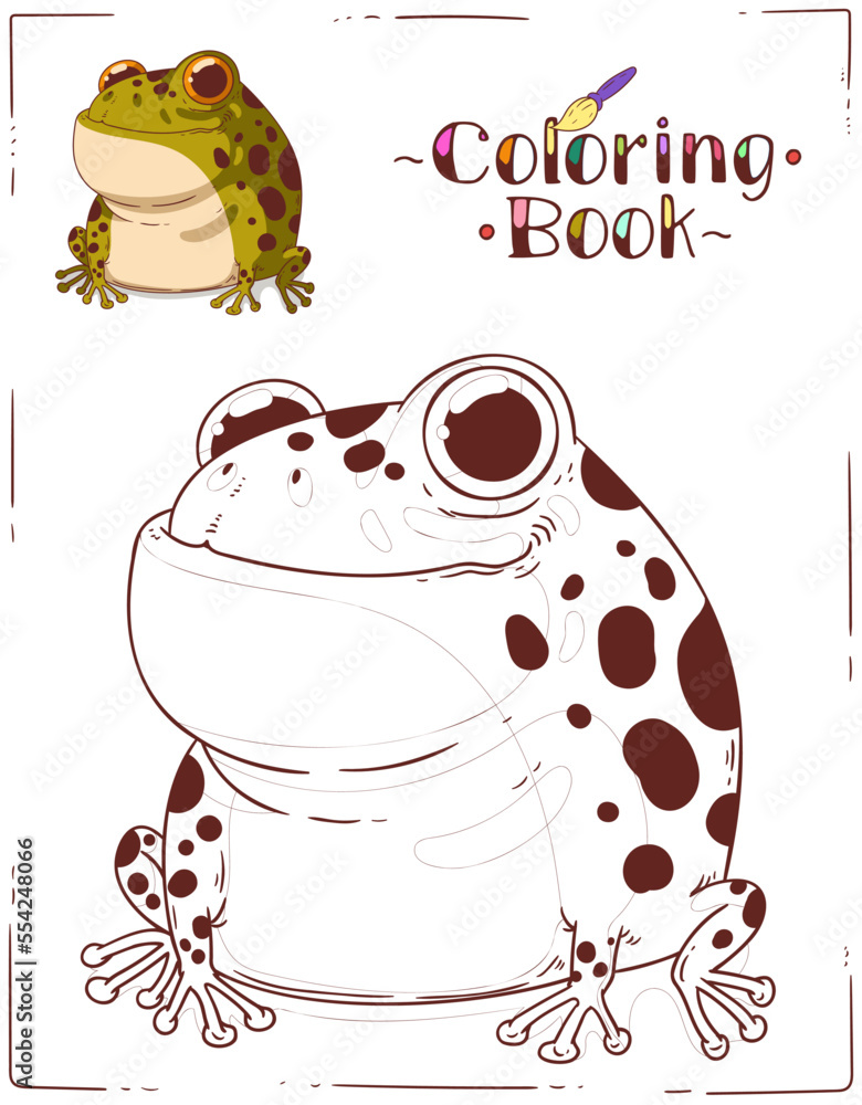 A Frog, Coloring Sheet. Cartoon outline picture of smiling toad with ...
