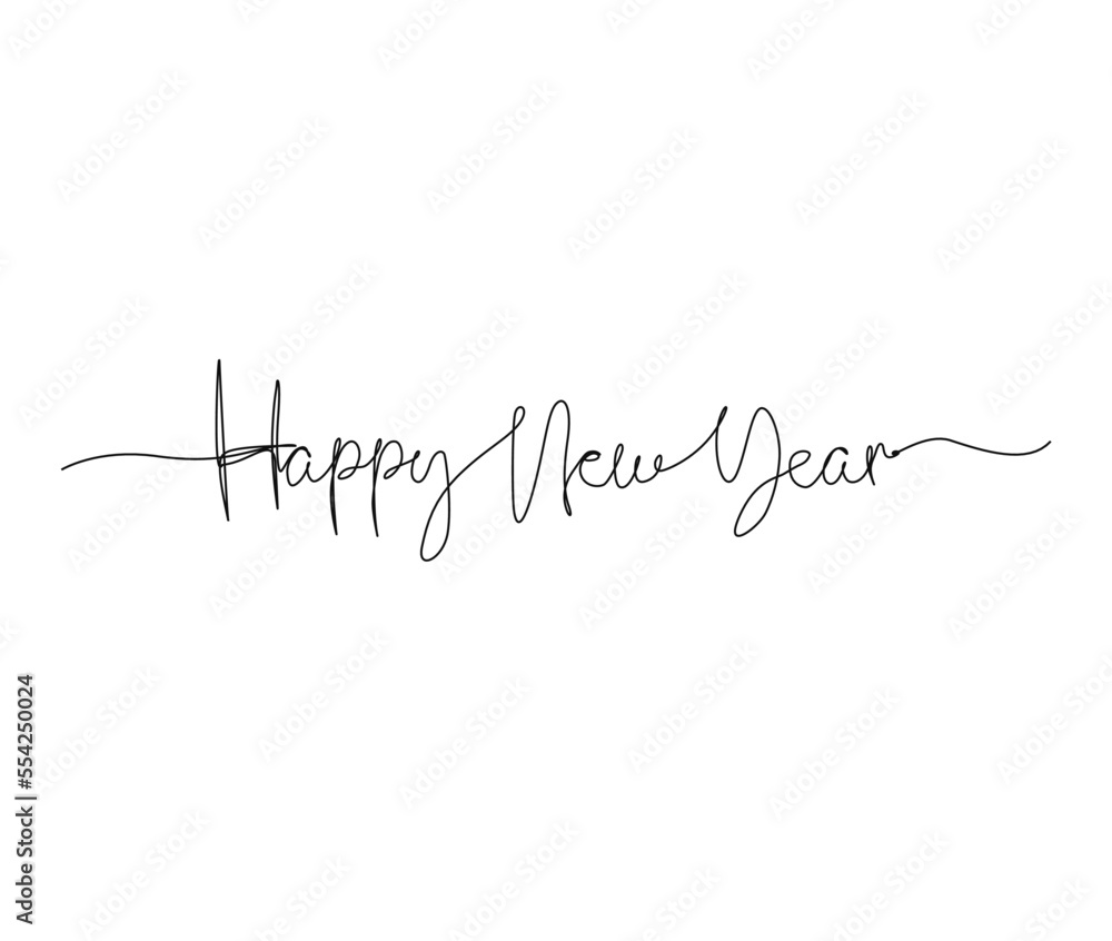 Continuous one line drawing of Happy New Year. Happy New Year ...