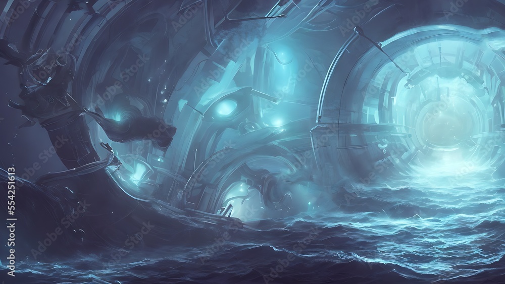 A portal to the void deep below the mariana trench, Illustration ...