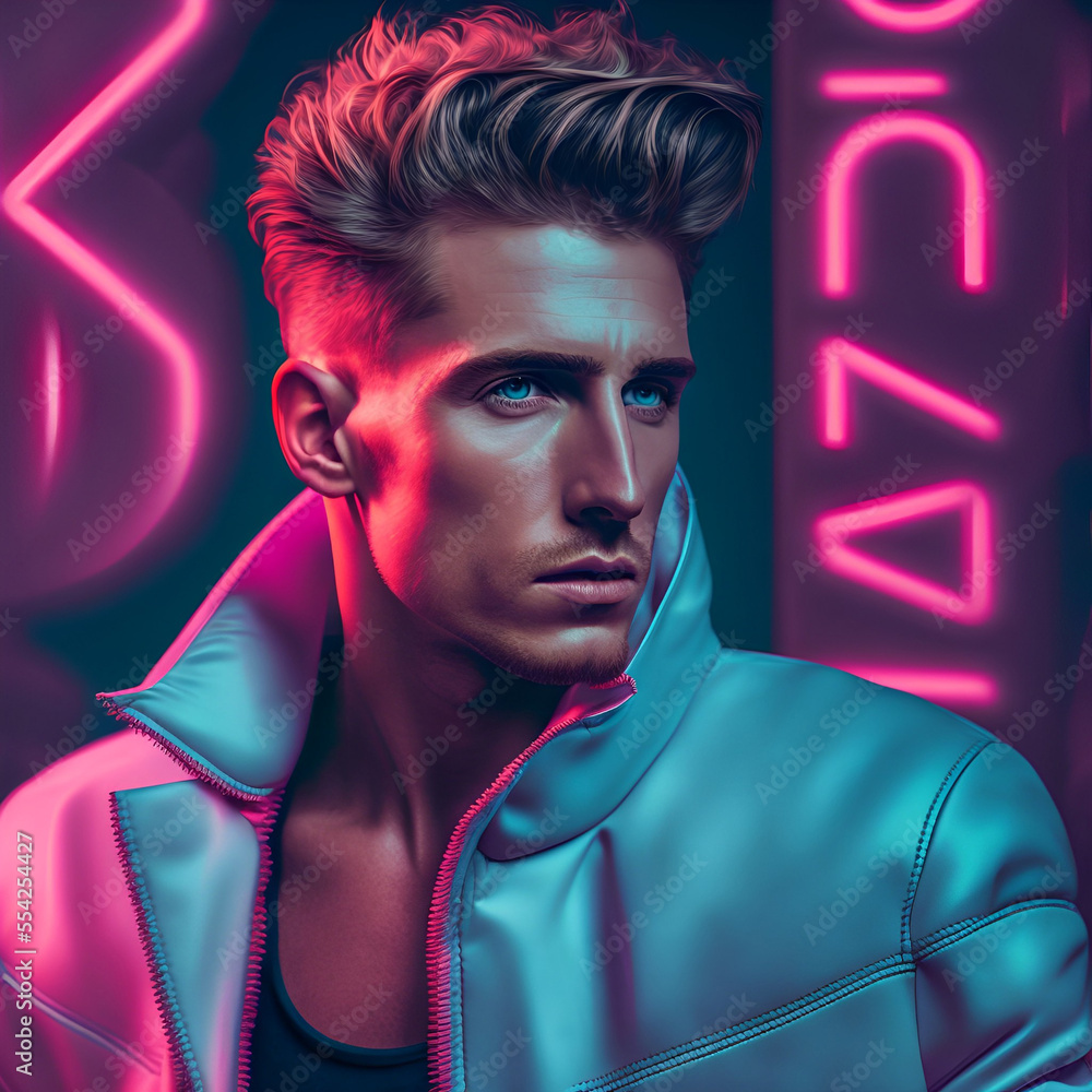 Fashion photography of an American handsome man wearing clothes of the ...