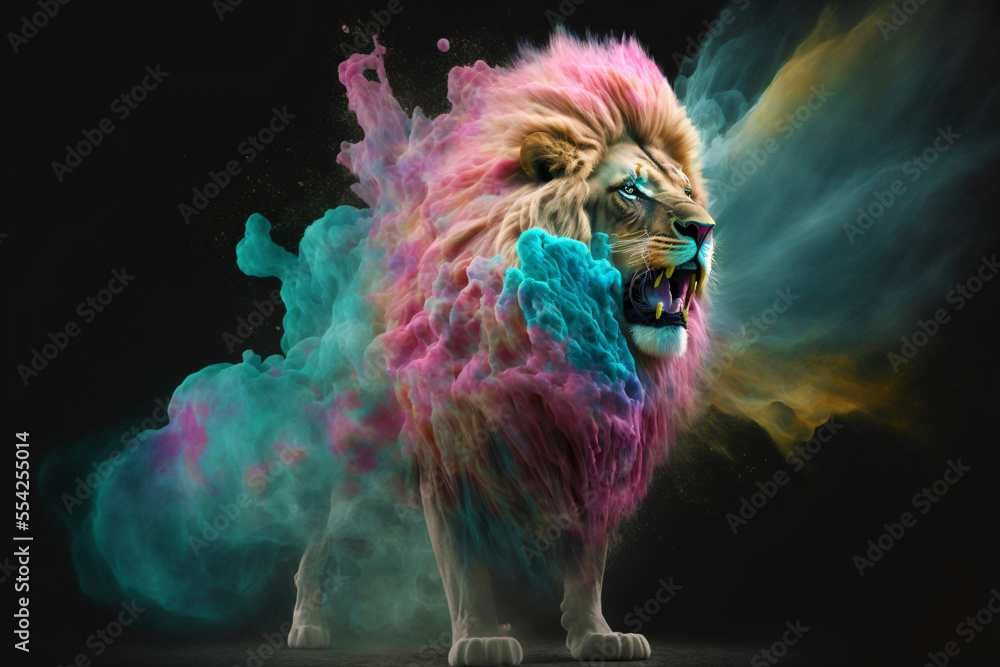 lion in the night, african wildlife, lone hunter isoated on black ...