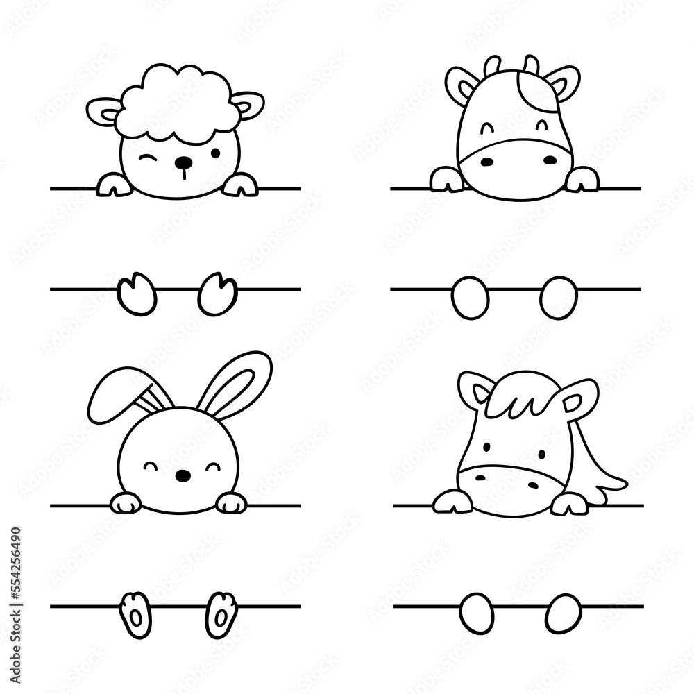 Draw animals farm name frame Printable cut file for kids Stock Vector ...