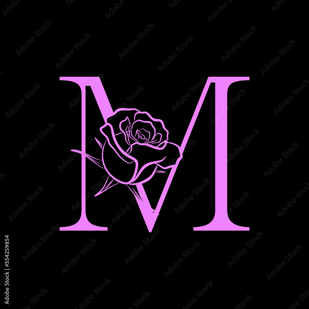 Letter M logo with Rose Flower for beauty and fashion logo. Rose flower ...