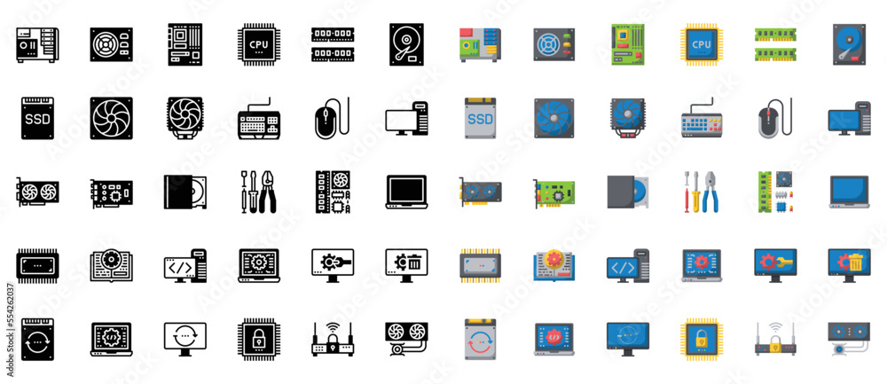 Computer Hardware Icons, Design Simple Set For Using In Website ...