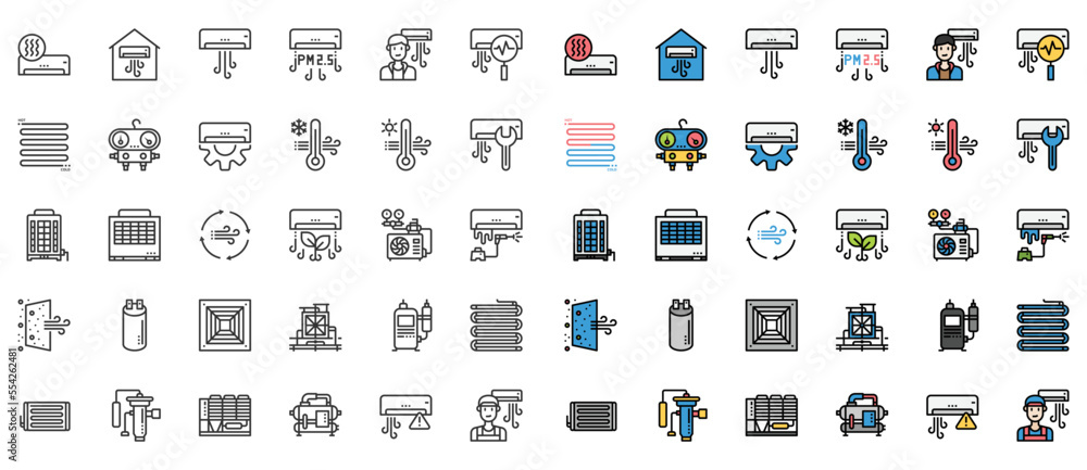HVAC systems icons vector , Air condition, Compressor, Chiller Stock ...