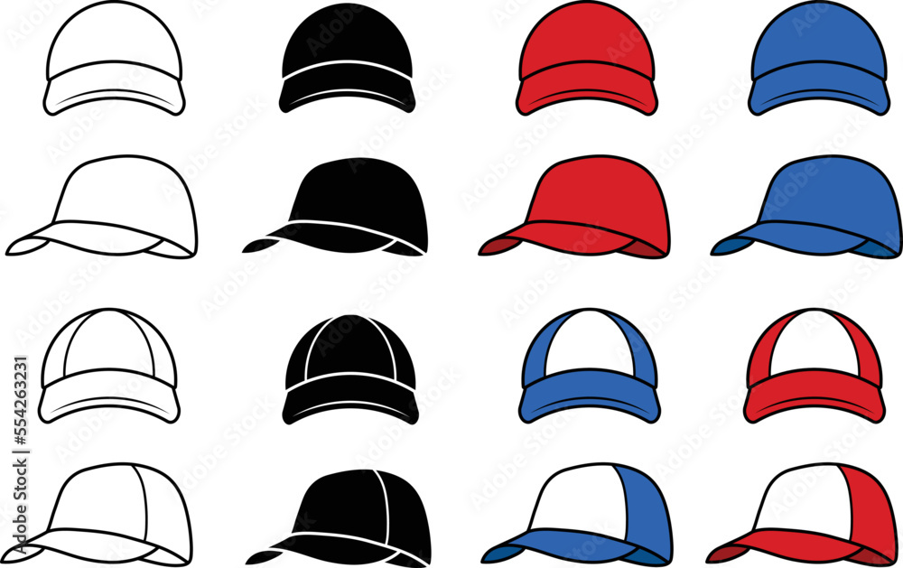 Baseball Hat Clipart - Outline, Silhouette & Color Stock Vector | Adobe ...