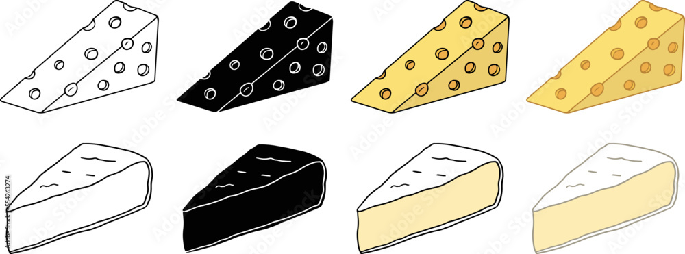 Brie & Swiss Cheese Clipart Set - Outline, Silhouette & Color Stock ...