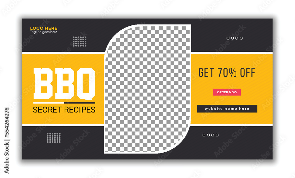 Secret recipes BBQ web page banner and video thumbnail design template ...