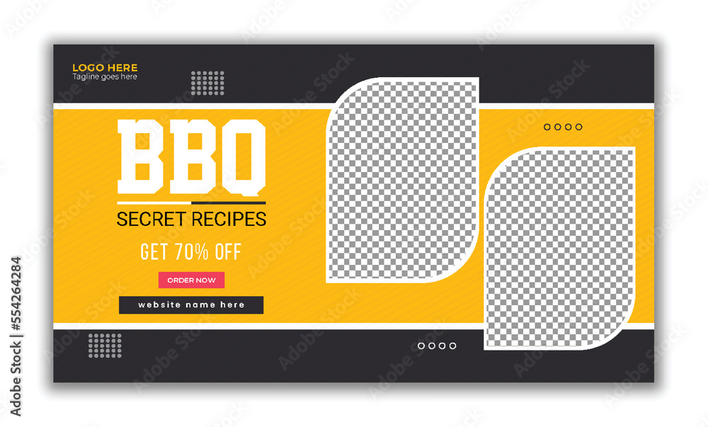 Secret recipes BBQ web page banner and video thumbnail design template ...