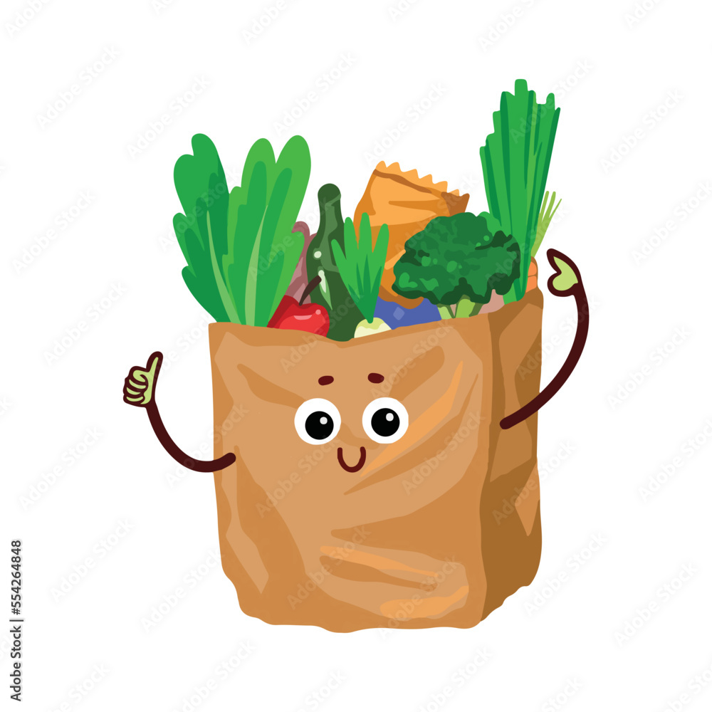 One single groceries paper bag character mascot with thumbs up pose ...