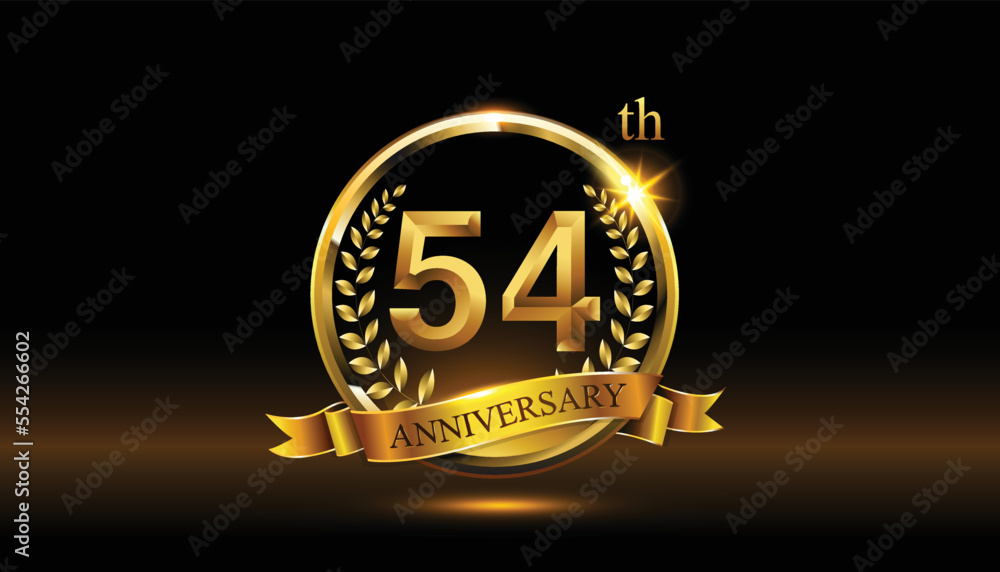 54th anniversary logo with golden ring, confetti and Gold ribbon ...
