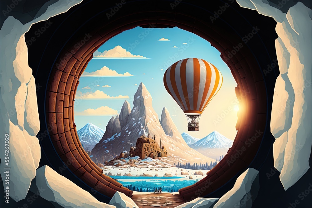 Imagine peering out of a rock cave to see a hot air balloon moored ...