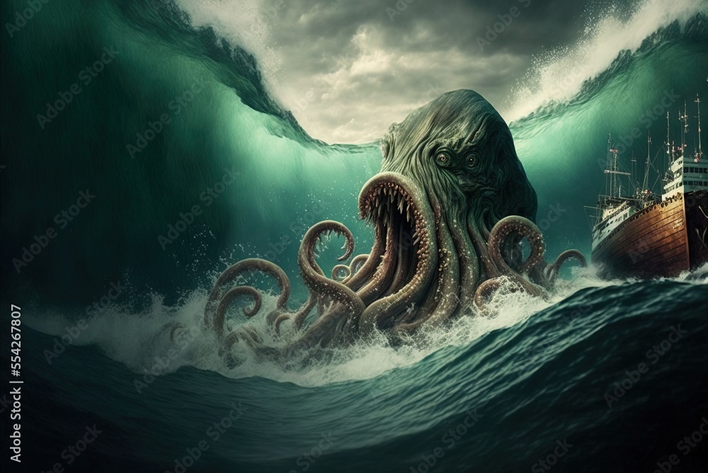 Kraken, a mythological monster from Scandinavian folklore, tries to ...