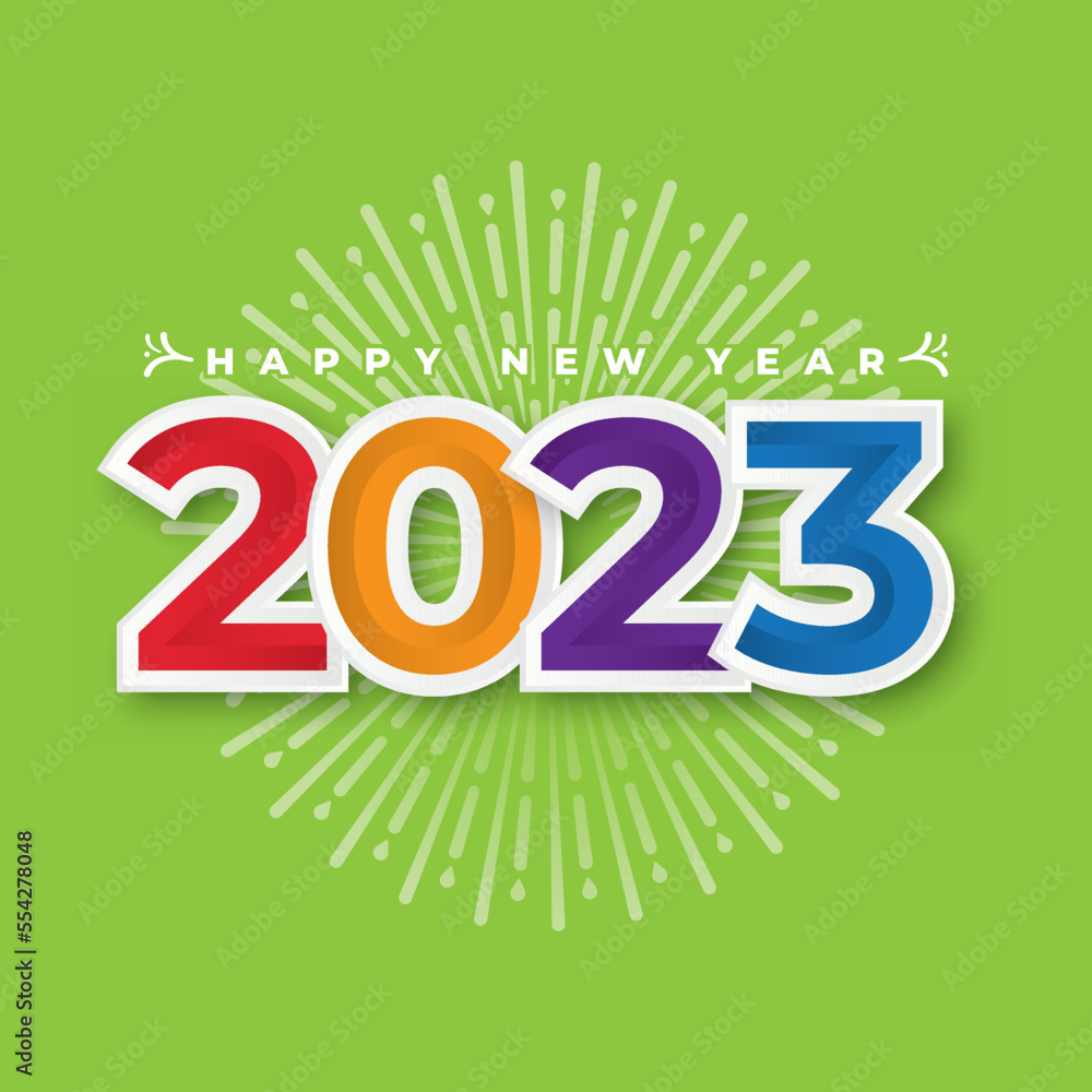 Happy new year 2023 square template with 3D hanging number. Greeting ...