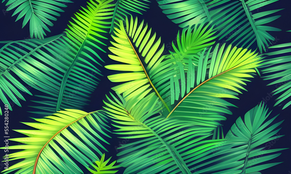 Green palm leaves background garden wallpaper full frame illustration ...