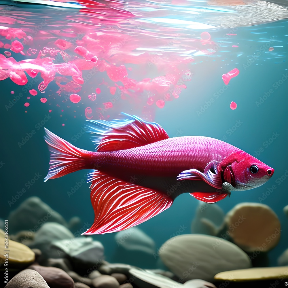 pink betta fish in water splash realistic composition Stock ...
