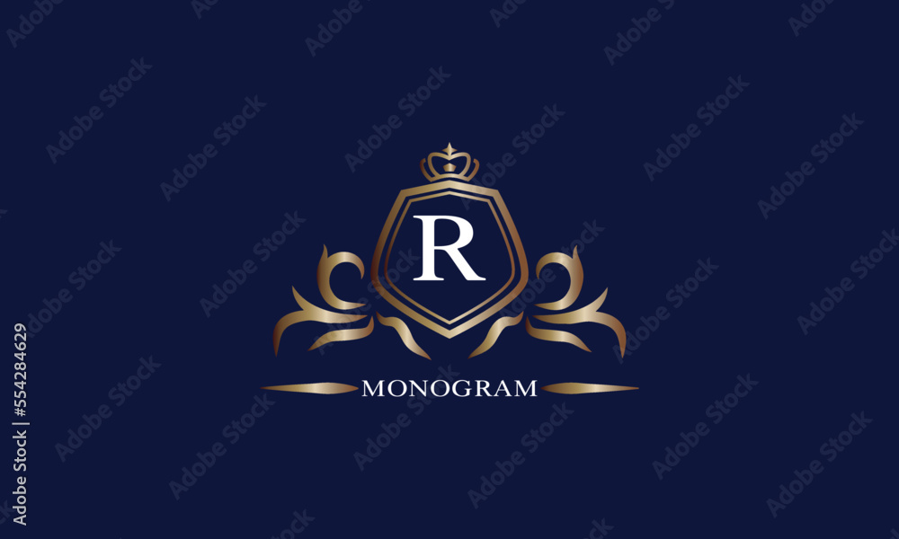 Gold luxury initial R logo. Elegant vector initial letter monogram ...