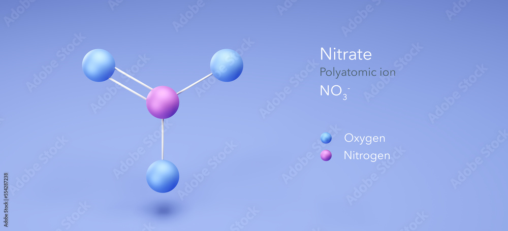 Nitrate Molecular Structures 3d Model Polyatomic Ion Structural Chemical Formula And Atoms