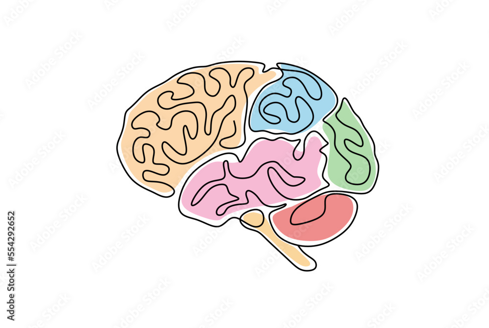 One single line drawing of human brain for memorizing medical clinic ...