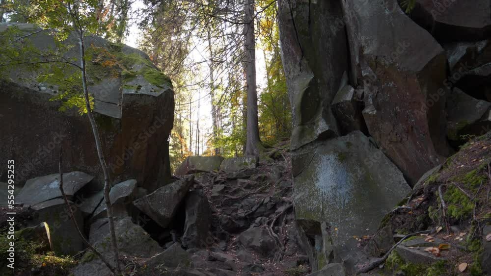 Dovbush path - route through wooded mountain slopes, rises up to rock ...