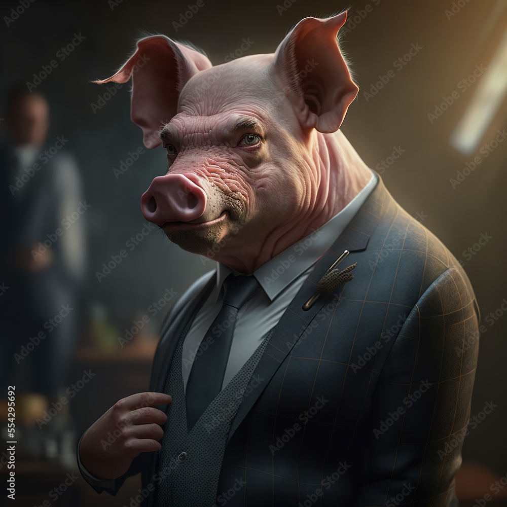 Greedy business person concept with pig wearing suit , Ai generative ...