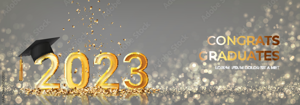 Banner for design of graduation 2023. Golden numbers with graduation ...