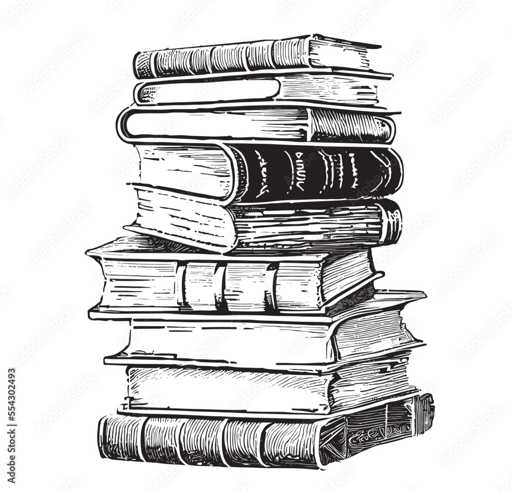 Stack of old books sketch hand drawn vintage Vector illustration Stock ...