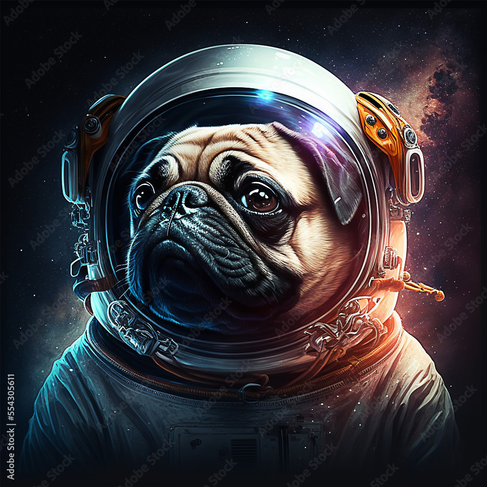 fictional dog, Buldog astronaut, dog on the moon, dog in space ...