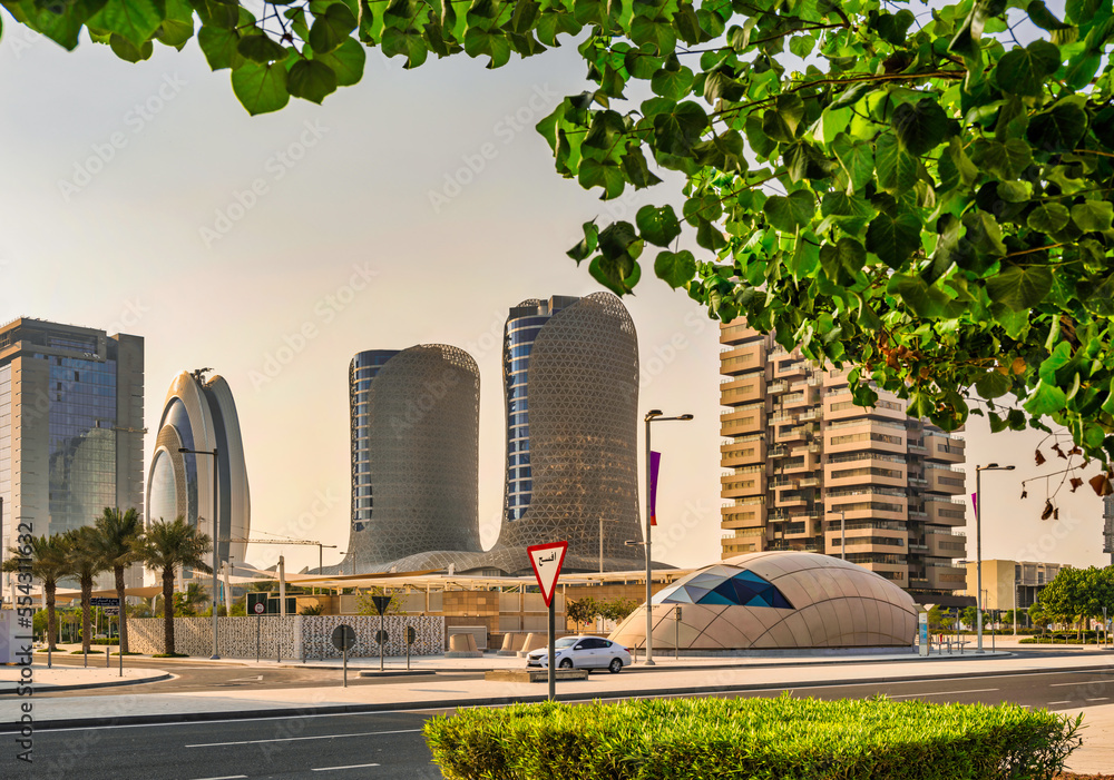 Lusail modern buildings view from the park in Doha, Qatar Stock Photo ...