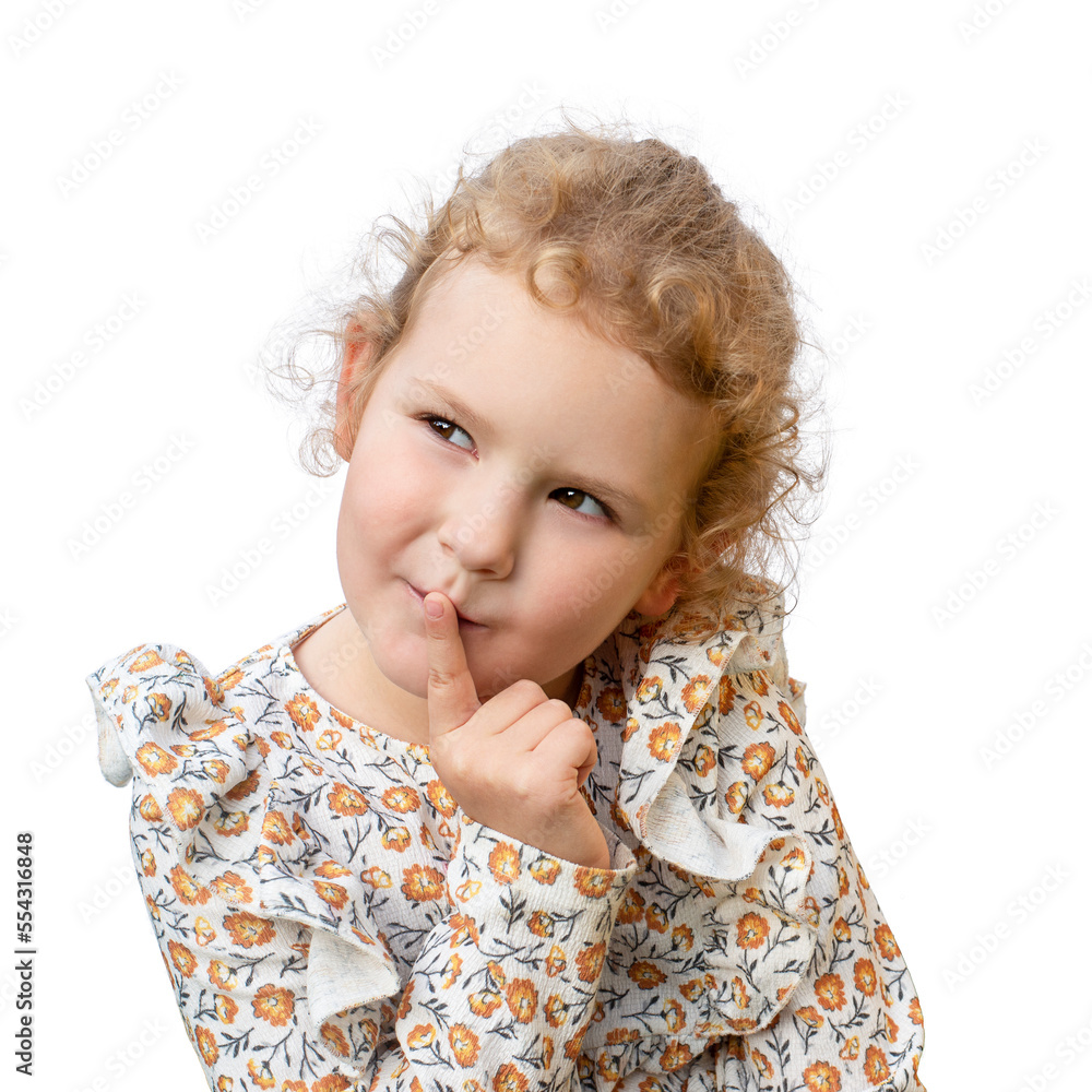 Poster cheeky curly little girl thinking. child's portrait – Wall Art ...