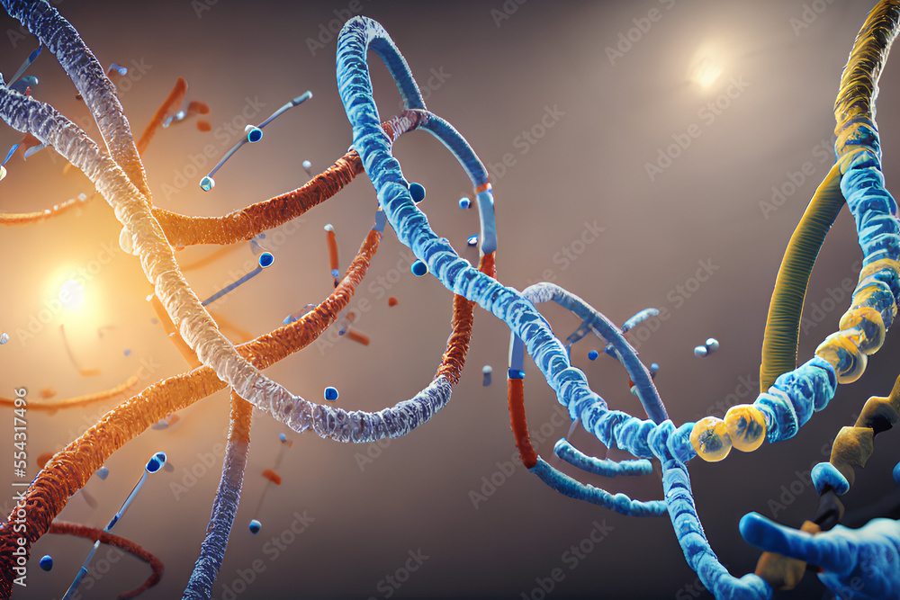 a human mRNA, DNA science, concept art of mRNA and DNA containing ...