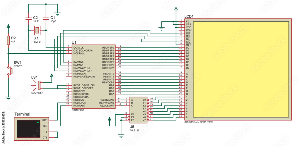Vector electrical schematic diagram of the graphic lcd touch panel ...