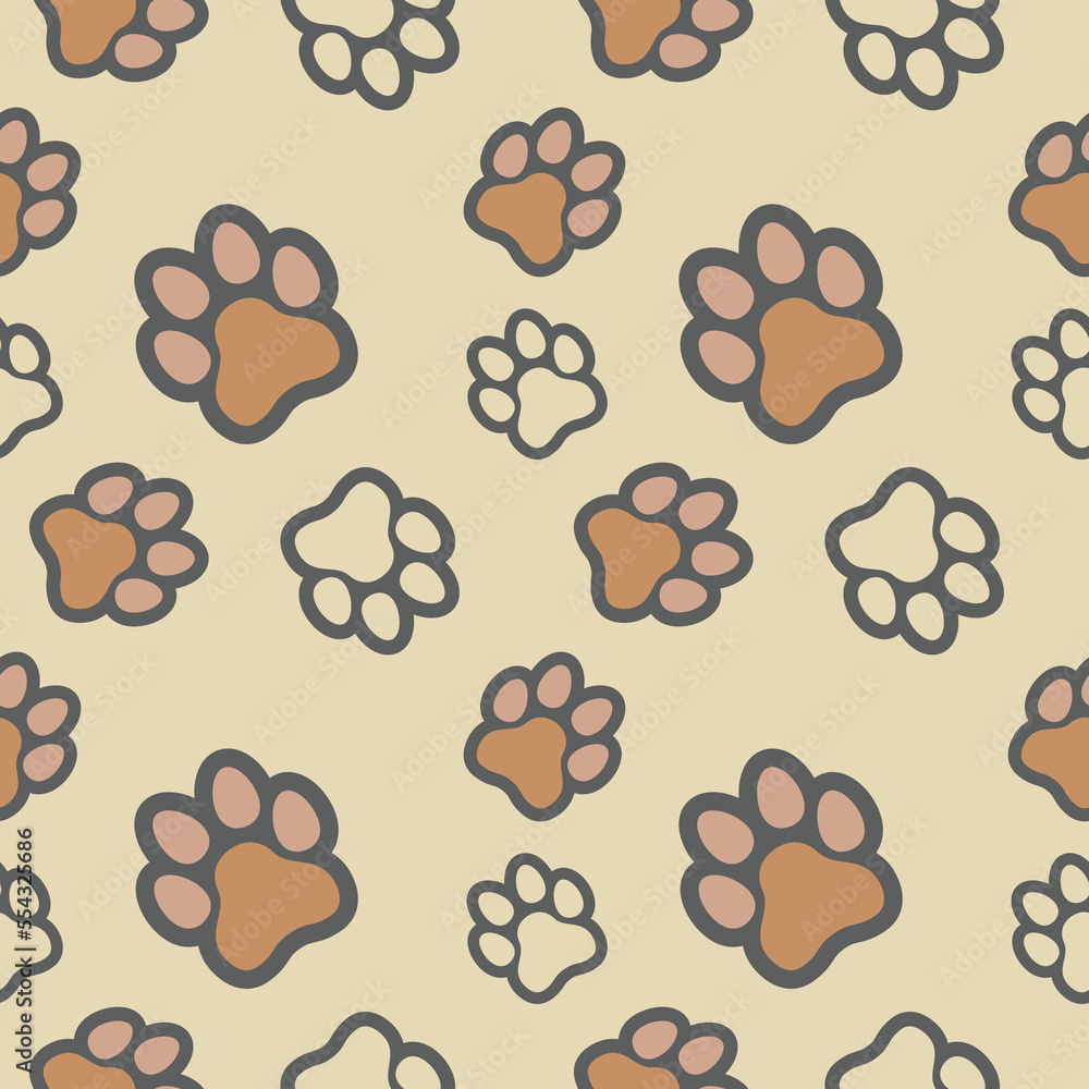 Paw seamless pattern vector doodle abstract animal footprint background ...