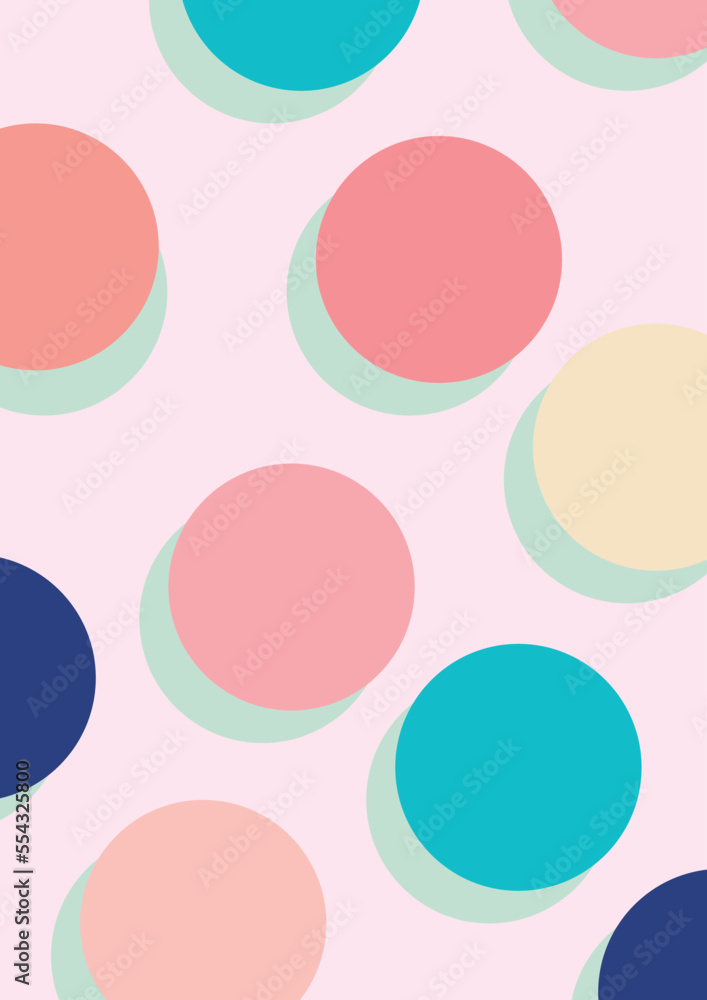 circulos de colores pastel con sombra color verde en un fondo rosado ...