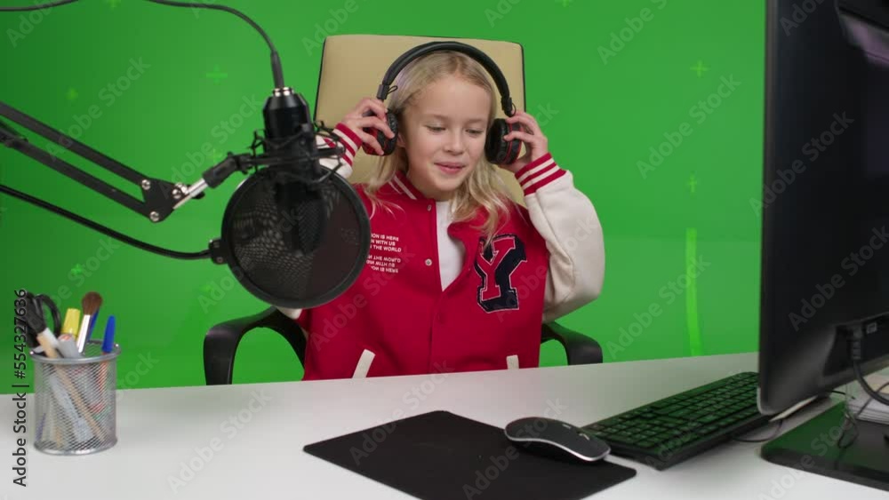 Young caucasian cyber sport female gamer streamer have live stream and ...