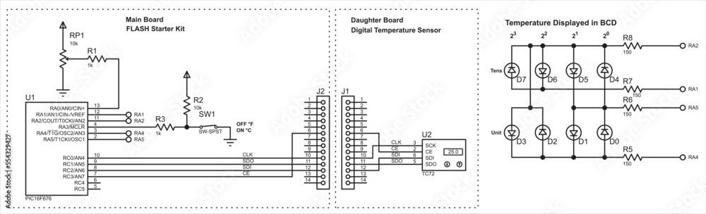 Vector electrical schematic diagram of a temperature measuring device ...