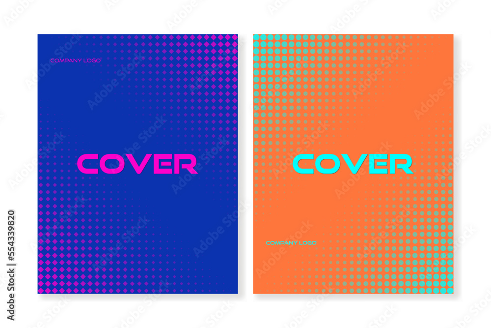 Set of cover templates in contrasting colors with halftone effect. For ...