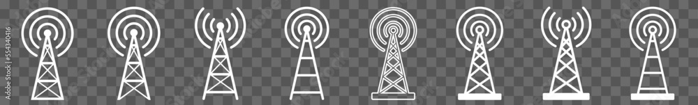 Poster Antenna Tower Icon White Communication Antenna Tower Set ...