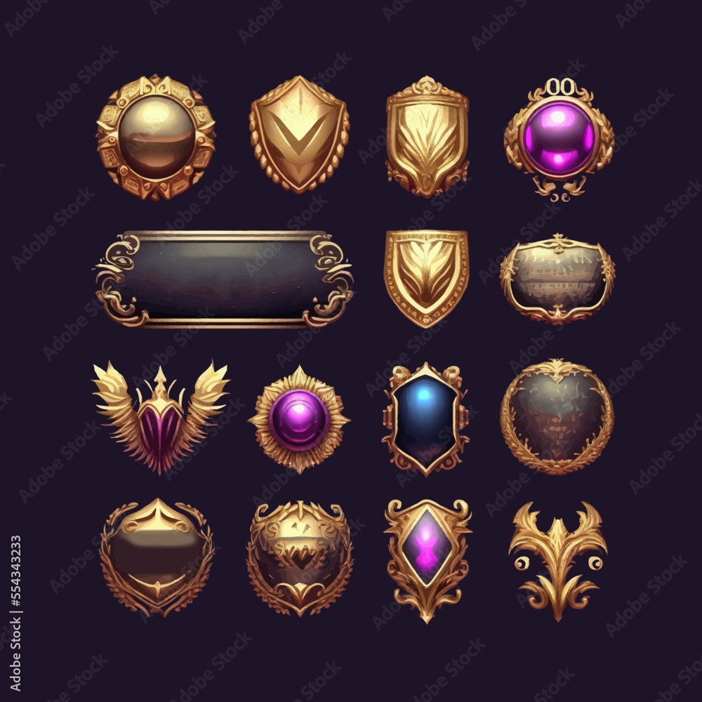 Golden avatar game frame set, royal circle geometric kit. Isolated on a ...