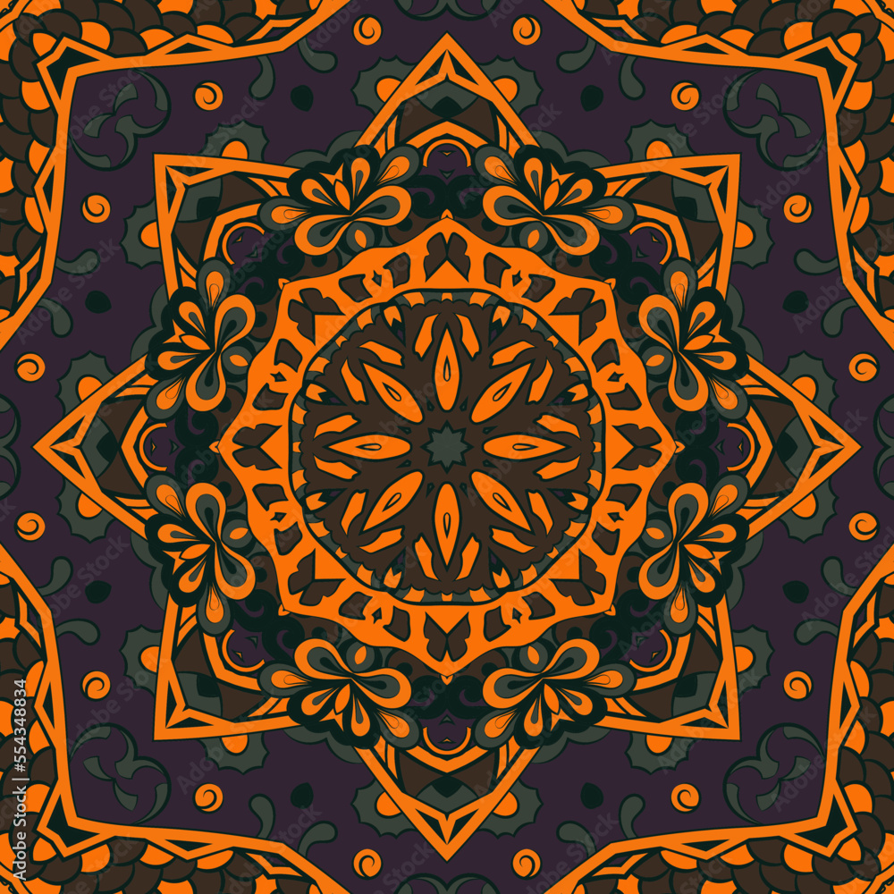 Seamless tile texture. Tracery mehndi design image. Dark toxic colors ...