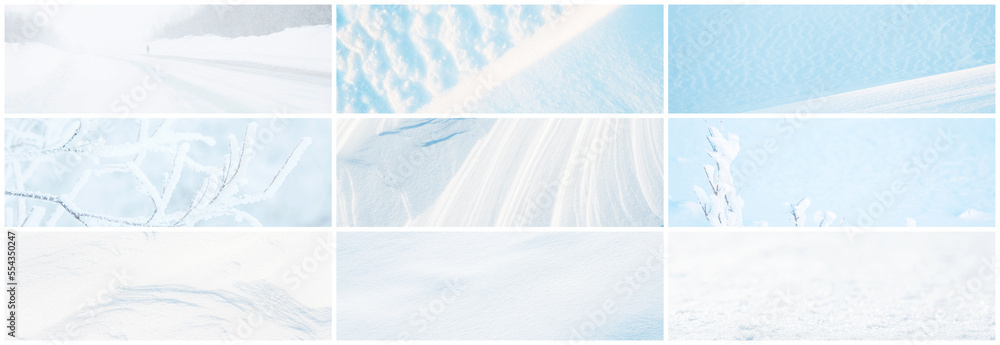 Set of snow textures. A collection of light winter backgrounds ...