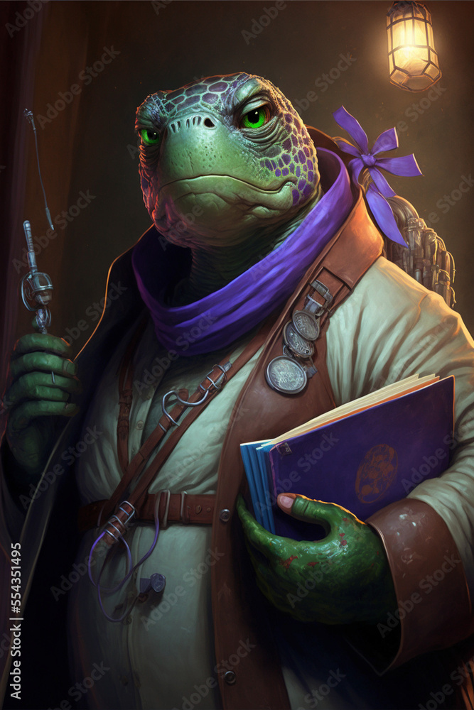 A portrait of an Turtle wearing a doctor's coat and stethoscope,digital ...