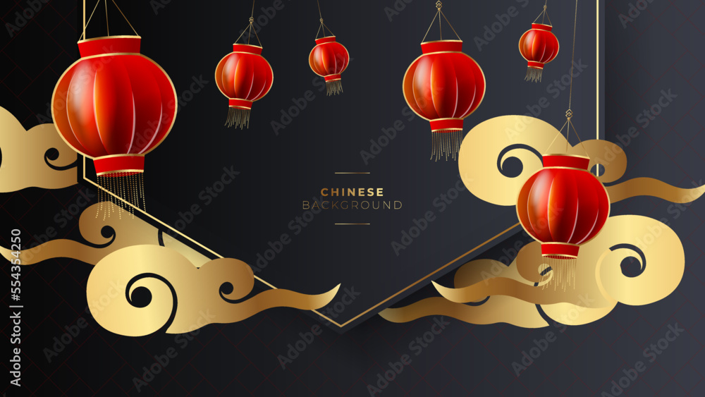 Chinese background vector illustration with black red and gold 3d ...