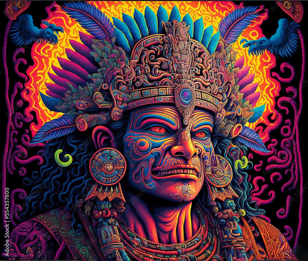 Psychedelic Mayan God Generative AI Stock Illustration | Adobe Stock